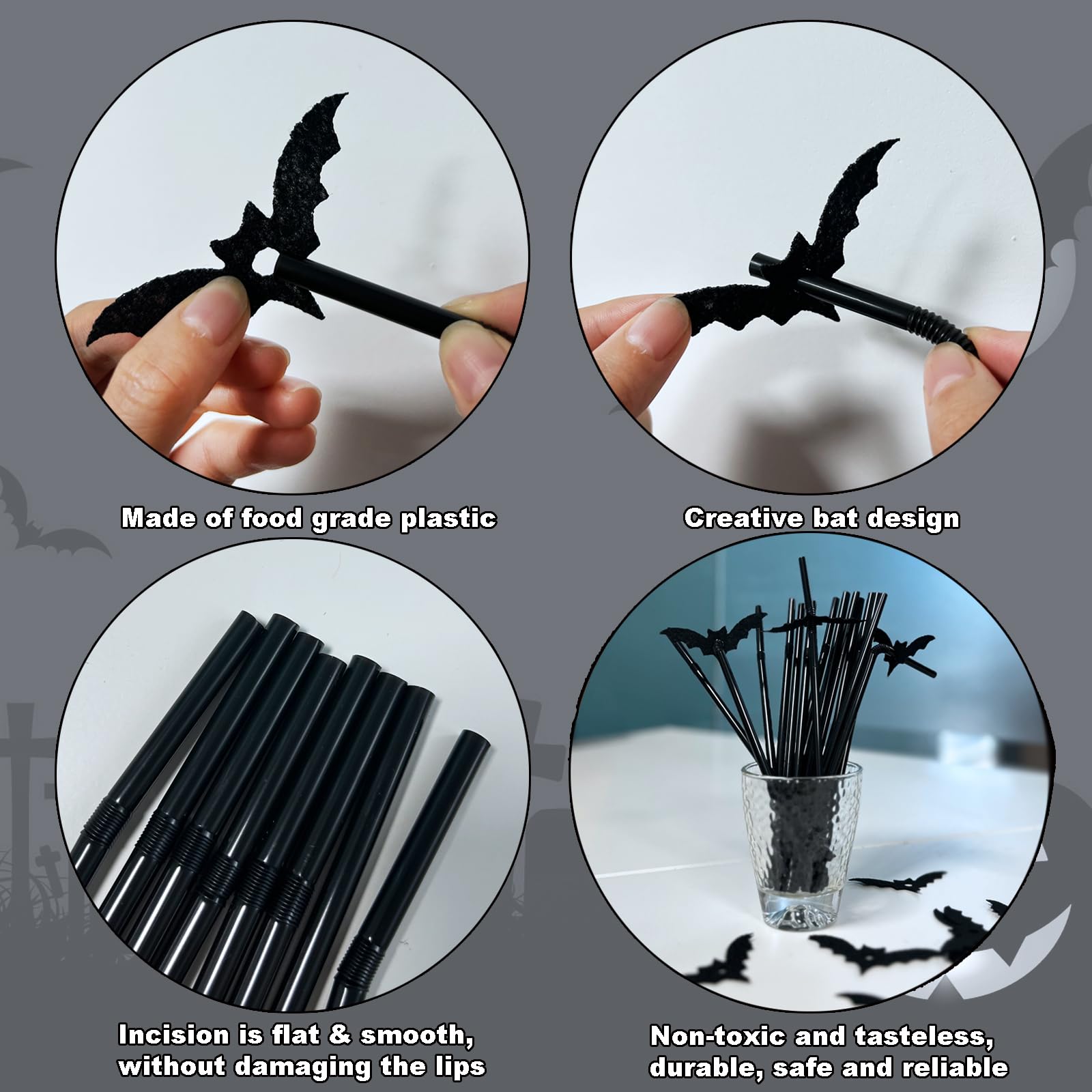 Halloween Plastic Straws - 60Pcs Bat Straws for Drinking Halloween Party Supplies Party Favors Decorations