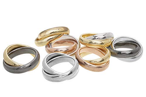 JANIS BY JANIS SAVITT Triple Cobra Bracelet With 1-1/4β Wide With Three Flexible Interlocking 1/2" Stretch Twist Bands High Polished 18K Gold MADE IN USA