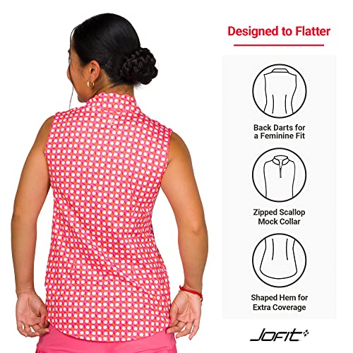 Jofit Apparel Women’s Athletic Clothing Sleeveless Scallop Mock for Golf & Tennis, Size Large, Tonal Diamond Print