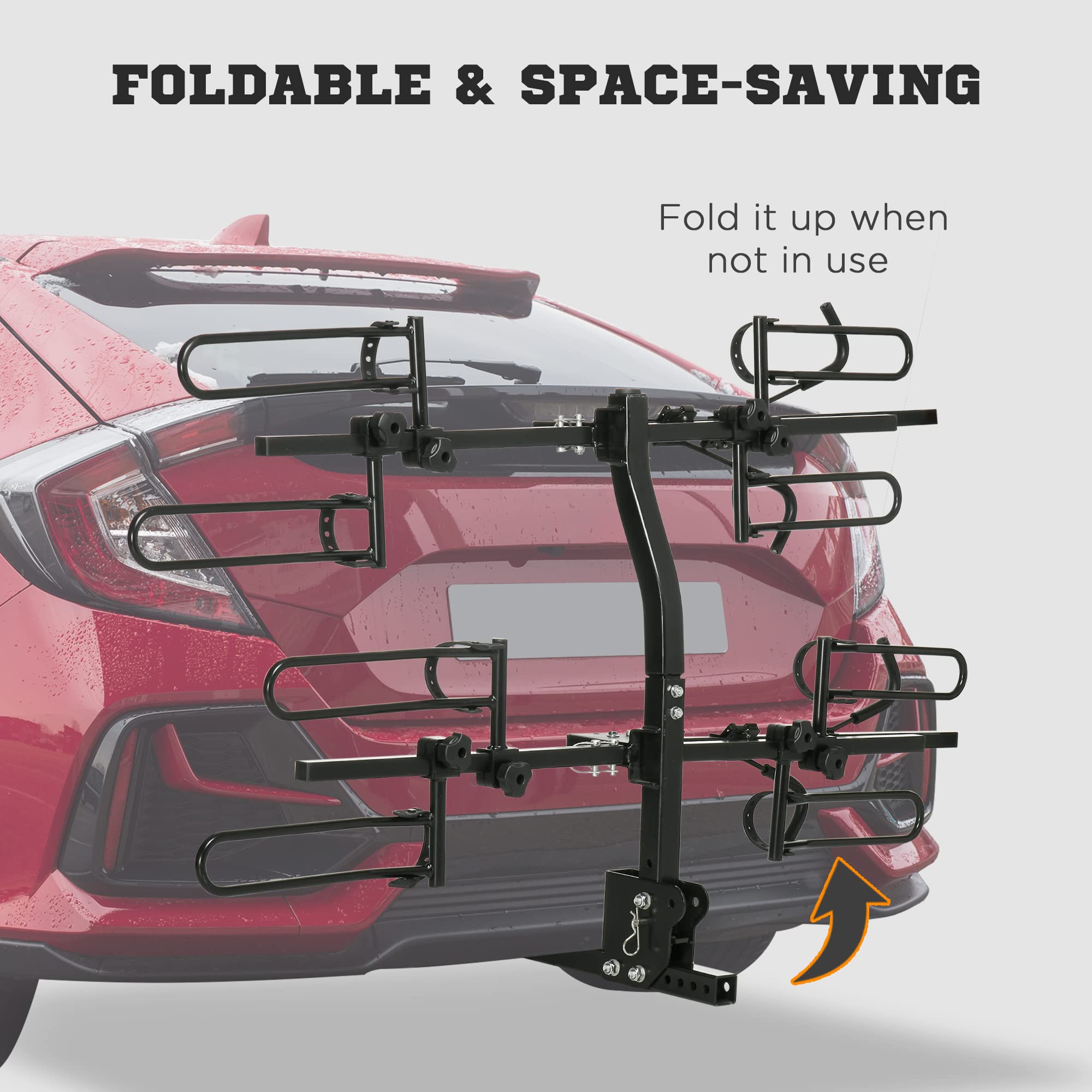 HOMCOM 4 Bike Rack Hitch Mount for Car, Truck, SUV, Minivan, Foldable Bicycle Carrier for 2" Hitch Receiver with Easy Trunk Access, 155 lb. Weight Capacity
