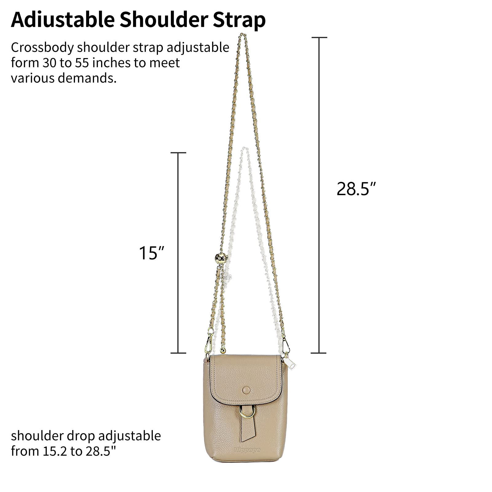 Hippopo Small Crossbody Phone Bag For Women Designer Fashion Soft Pebbled Real Leather Shoulder bag (Khaki)
