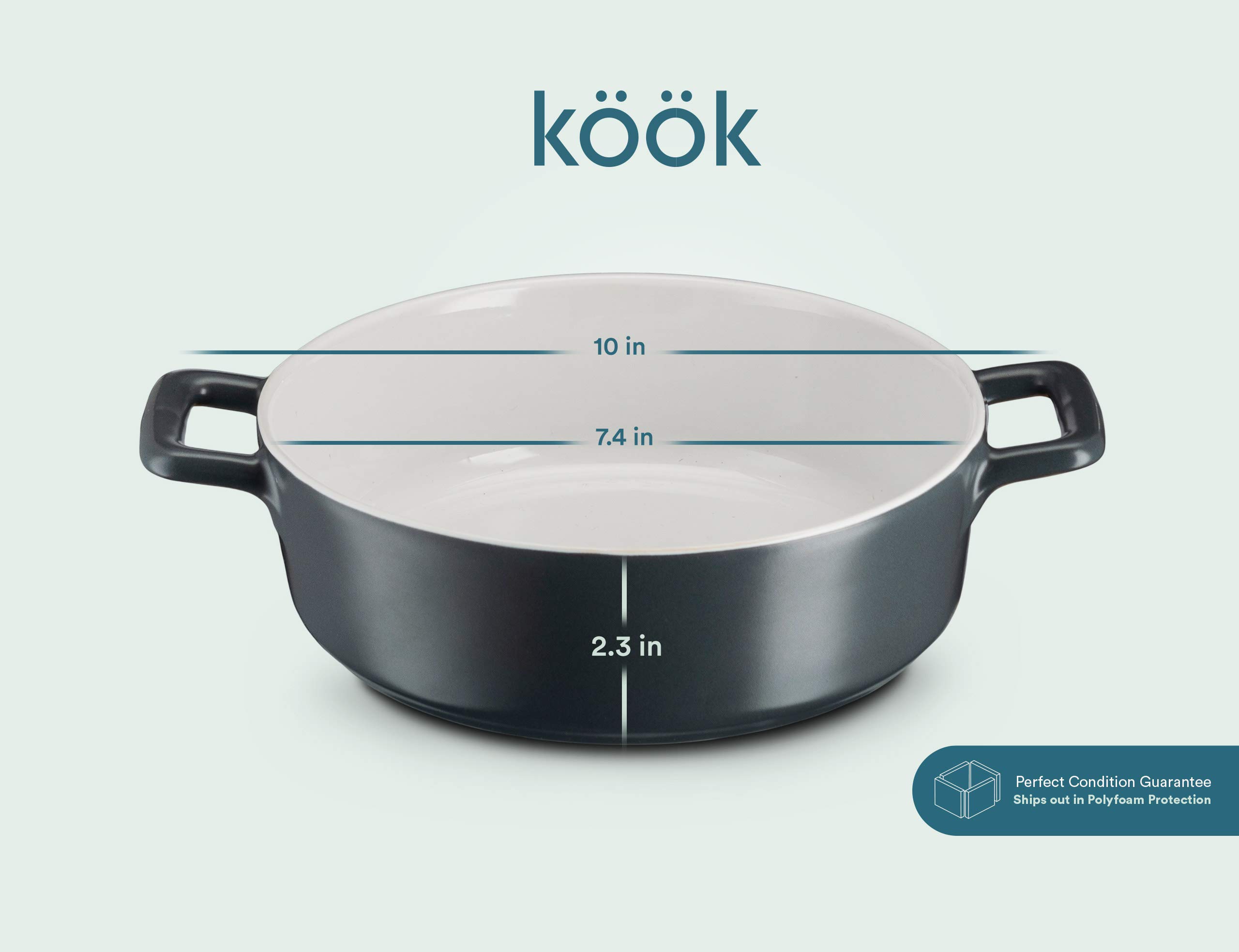 Kook Ceramic Casserole Pot Set, Baking Dishes, Easy Carry Handles, Microwave & Dishwasher Safe Bakeware, Dark Grey, 40 oz, Set of 2