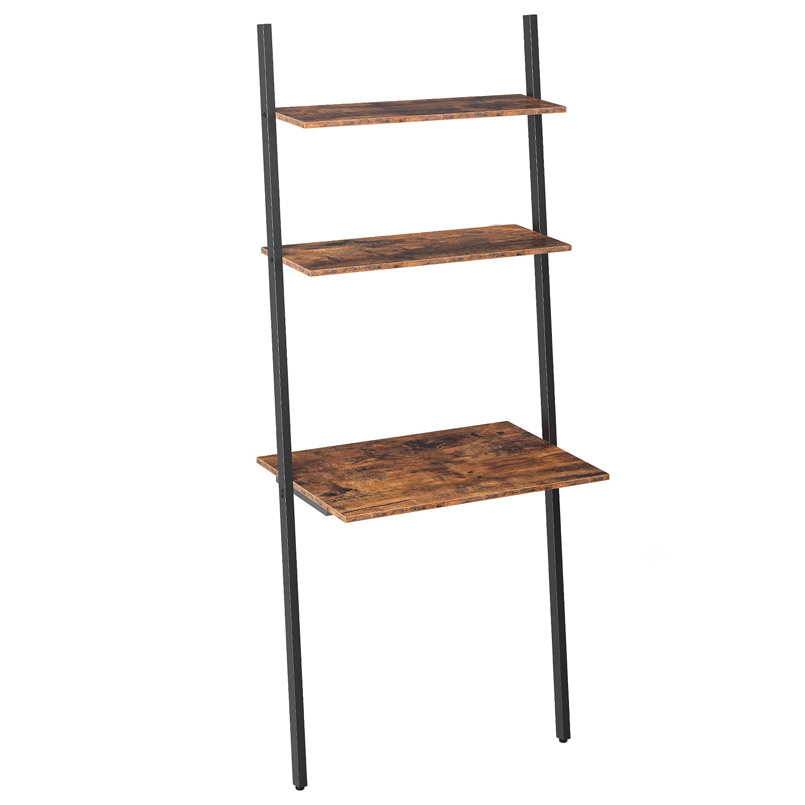 HOOBRO Ladder Computer Desk, Small Home Office Writing Desk with Bookshelf, Industrial Ladder Shelf, Sturdy Metal Frame, Space-Saving Workstation, Easy Assembly, Rustic Brown BF72DN01