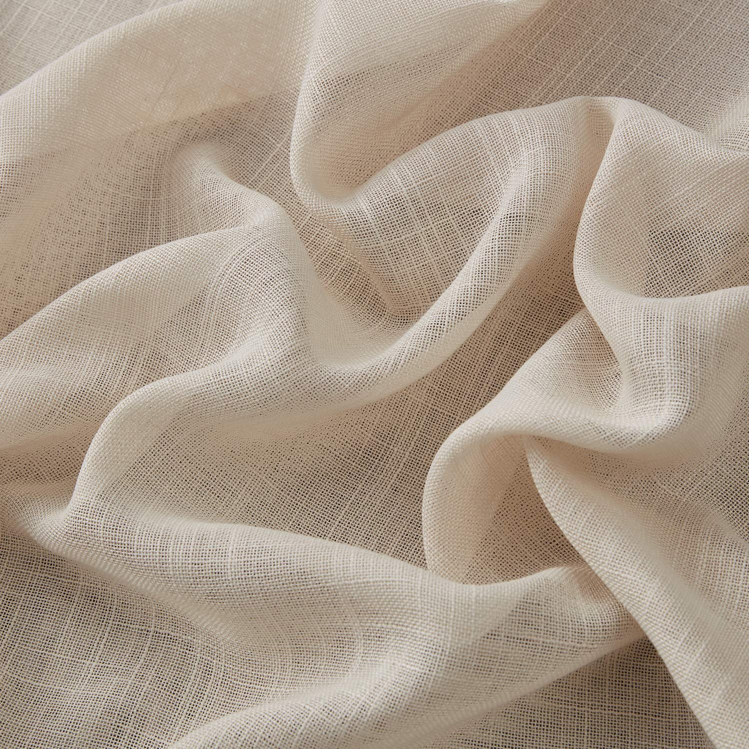HLC.ME Abbey Faux Linen Textured Semi Sheer Privacy Light Filtering Transparent Thick Half Short Grommet Curtain Valance Topper for Small Windows, Bedroom & Bathroom (54 W x 18 L, Beige)