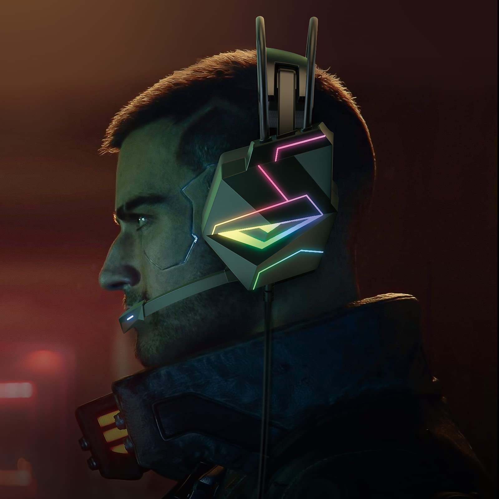 HOLULU Lightweight Gaming Headset, Flying-Wing Self-Adjusting 3.5mm Headphones with RGB, Surround Sound, Noise Reduction Mic, Compatible with PS4 PS5 Xbox One(Adapter Not Included) PC Mobile Phone