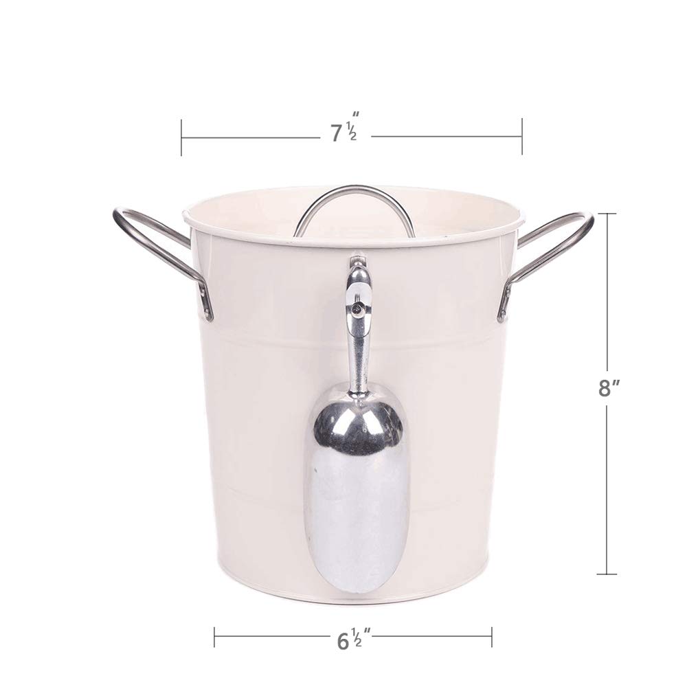 Home by Jackie Inc T586 Cream 4L Metal Double Walled Ice Bucket Set with Lid and Scoop