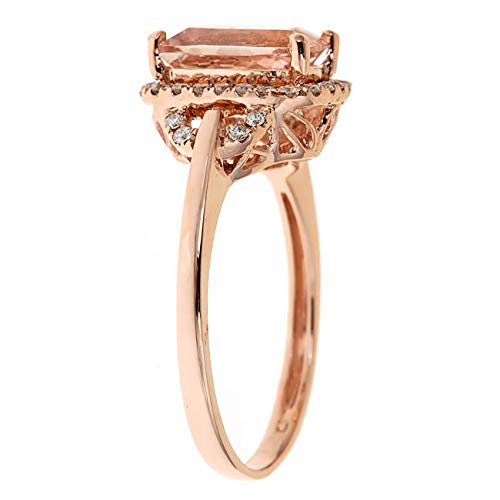 Gin & Grace 14K Rose Gold Cushion Cut Morganite & Natural Diamond(i1,I2) Engagement Wedding Propose Promise Ring for Women