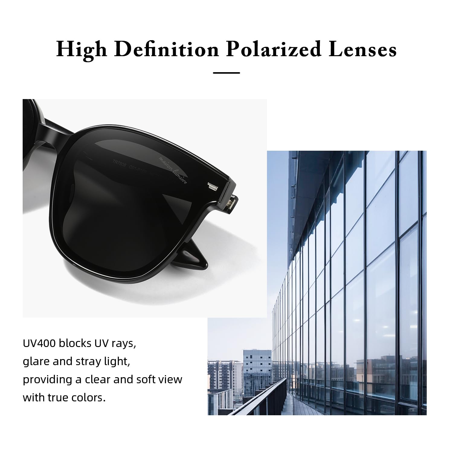 MAISON LUMIERE Korean Oversized Alternative Fit Retro Square Polarized Women Sunglasses Minimalist Style Low Bridge, Black