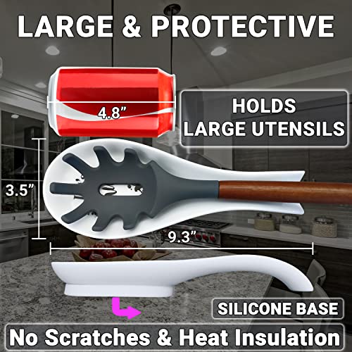 Kitchen Spoon Rest White WITH ANTI-SCRATCH PADDED BASE - Stove Spoon Holder for Stove Top - Ceramic Spoon Rest for Stove Top - Kitchen Spoon Holder for Kitchen Counter | Super Durable White Porcelain