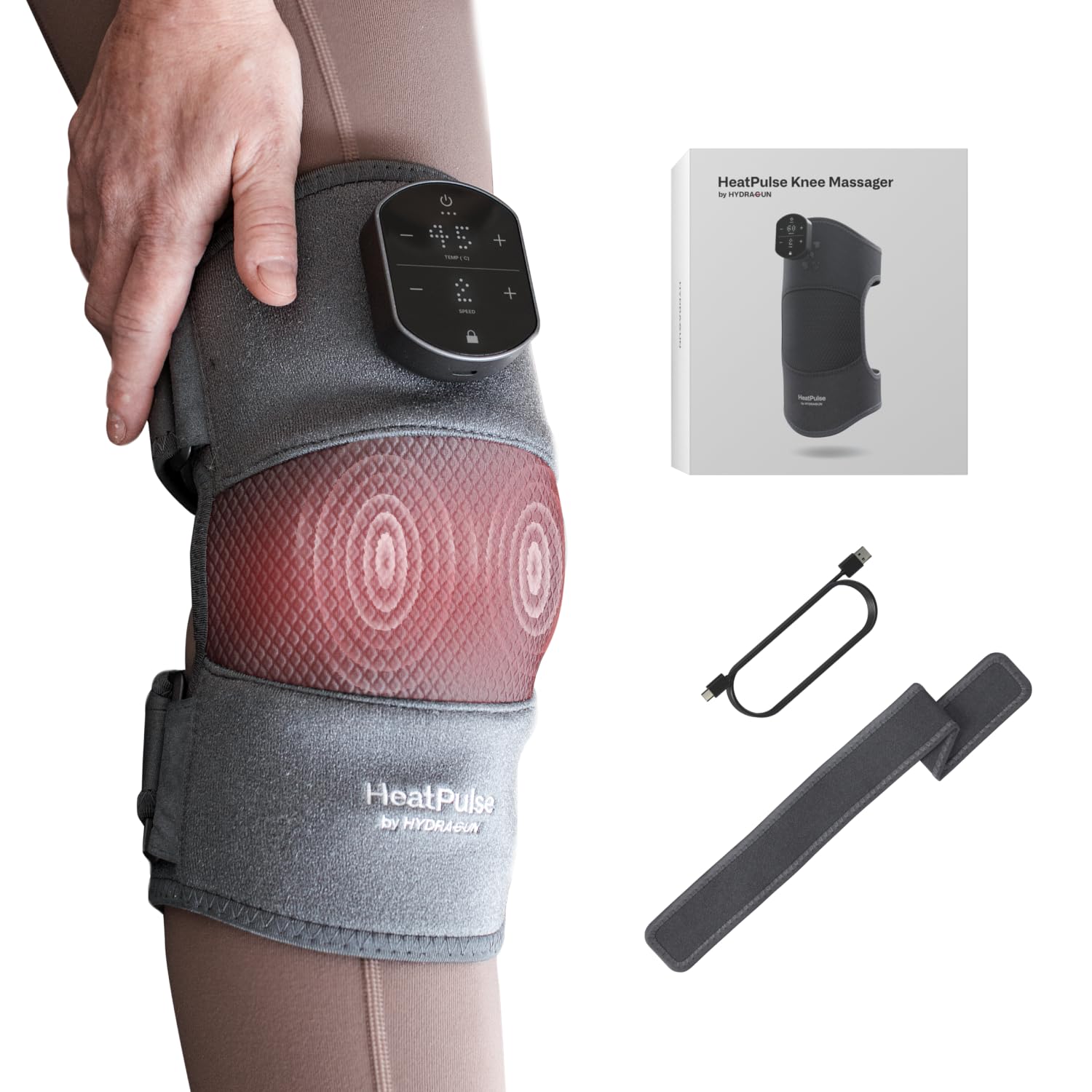 HYDRAGUN HeatPulse Knee Massager with Heat and Compression - Knee Pain Relief Products for Arthritis - Heated Knee Massager for Pain Relief Deep Tissue - Versatile Leg, Calf, Shoulder, Elbow Massager