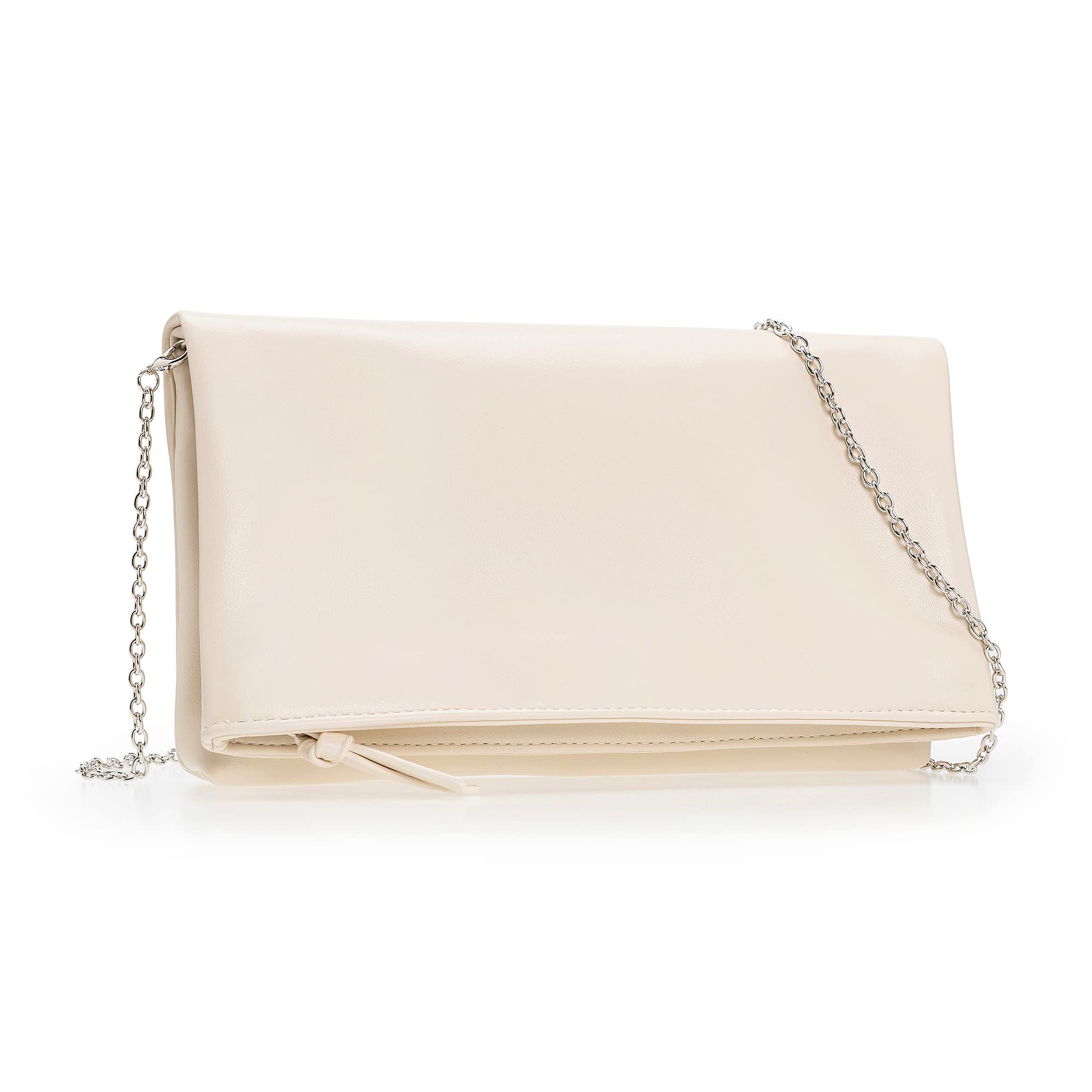 IXEBELLA Classy Clutch Purse for Women Soft PU Zipper Foldover Clutch Cocktail Prom Wedding Wedding Handbag (Off-white)