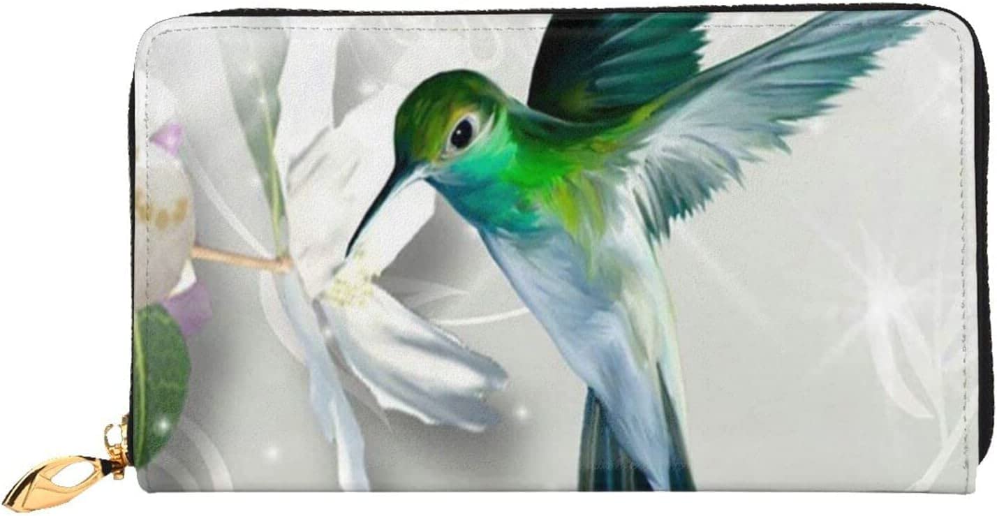 Hummingbird Gathering Honey Leather Wallet Long Clutch Purse Fashion Wristlet Handbag