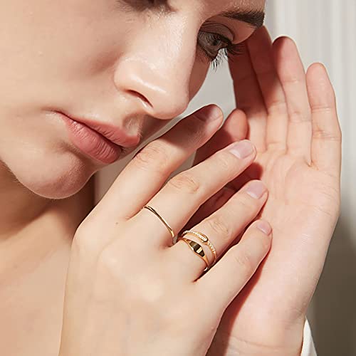 JERYAQTQ 3pcs 14K Gold Filled Stacking Rings Set 2mm Arc Slim Signet Ring 1.2mm Thin Round Plain Statement Rings for Women Girls Minimalist Stackable Band Comfort Fit Size 6 to 8