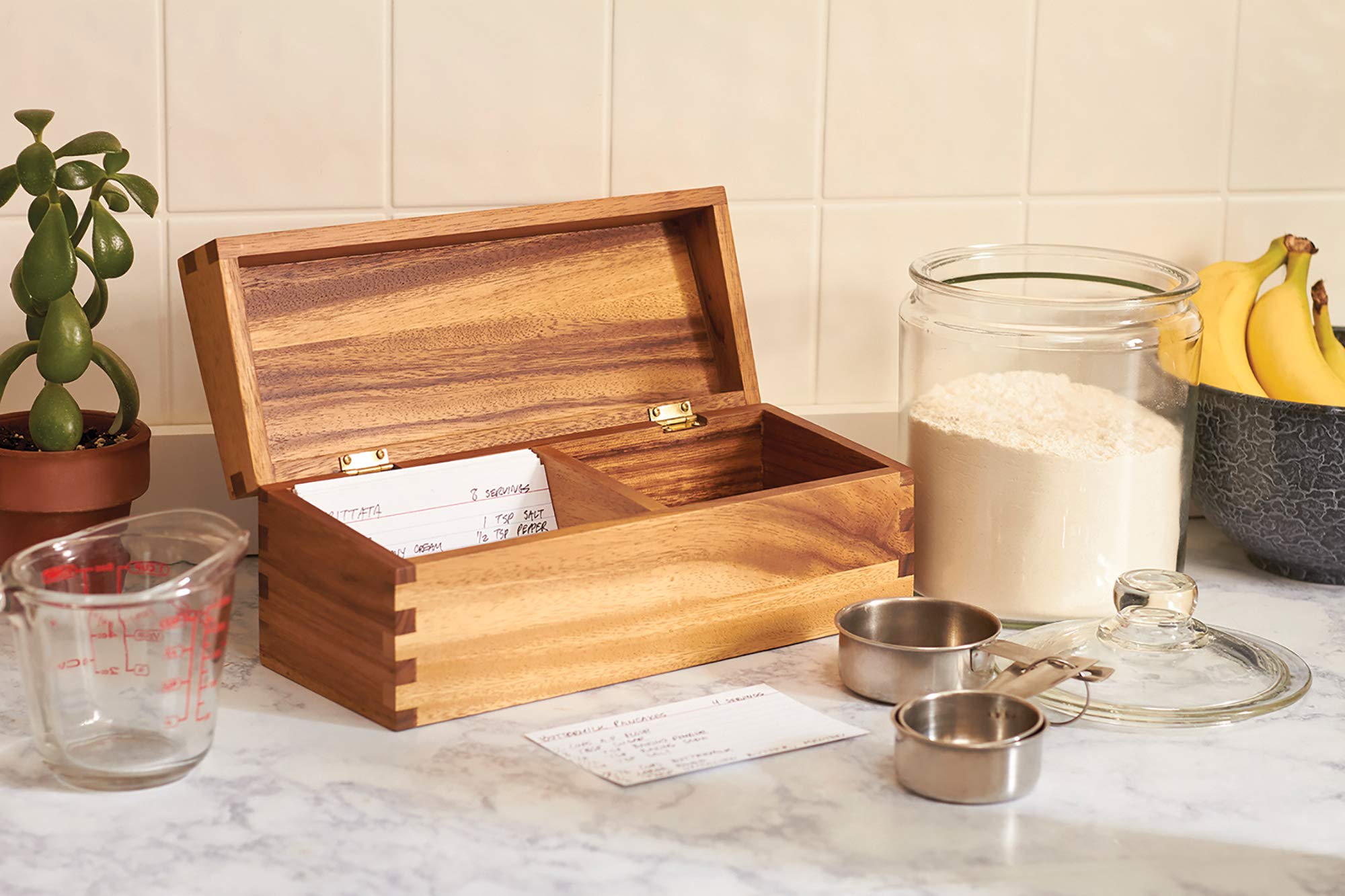 Ironwood Gourmet Acacia Wood Recipe Box, Double Compartment, For 3" x 5" Cards
