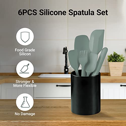 JLiup Silicone Spatula Set of 6, Rubber Spatulas Silicone Food Grade, Kitchen Utensils Set Heat Resistant Nonstick Easy to Clean Dishwasher Safe for Baking,Cooking,Mixing (Green)