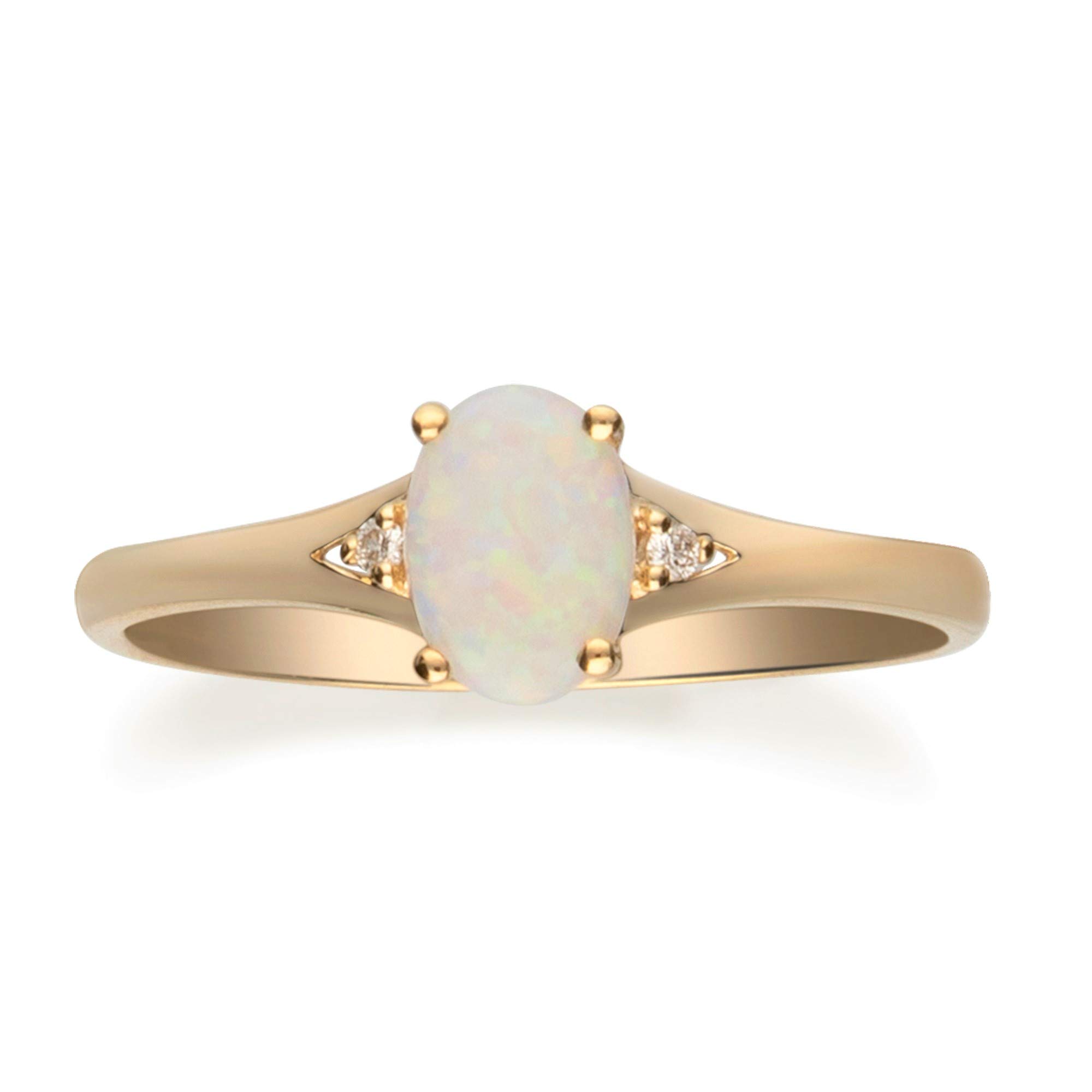 Gin & Grace 10K Yellow Gold Natural Opal Diamond (I1,I2) Propose Promise Ring (Size 7) for Women