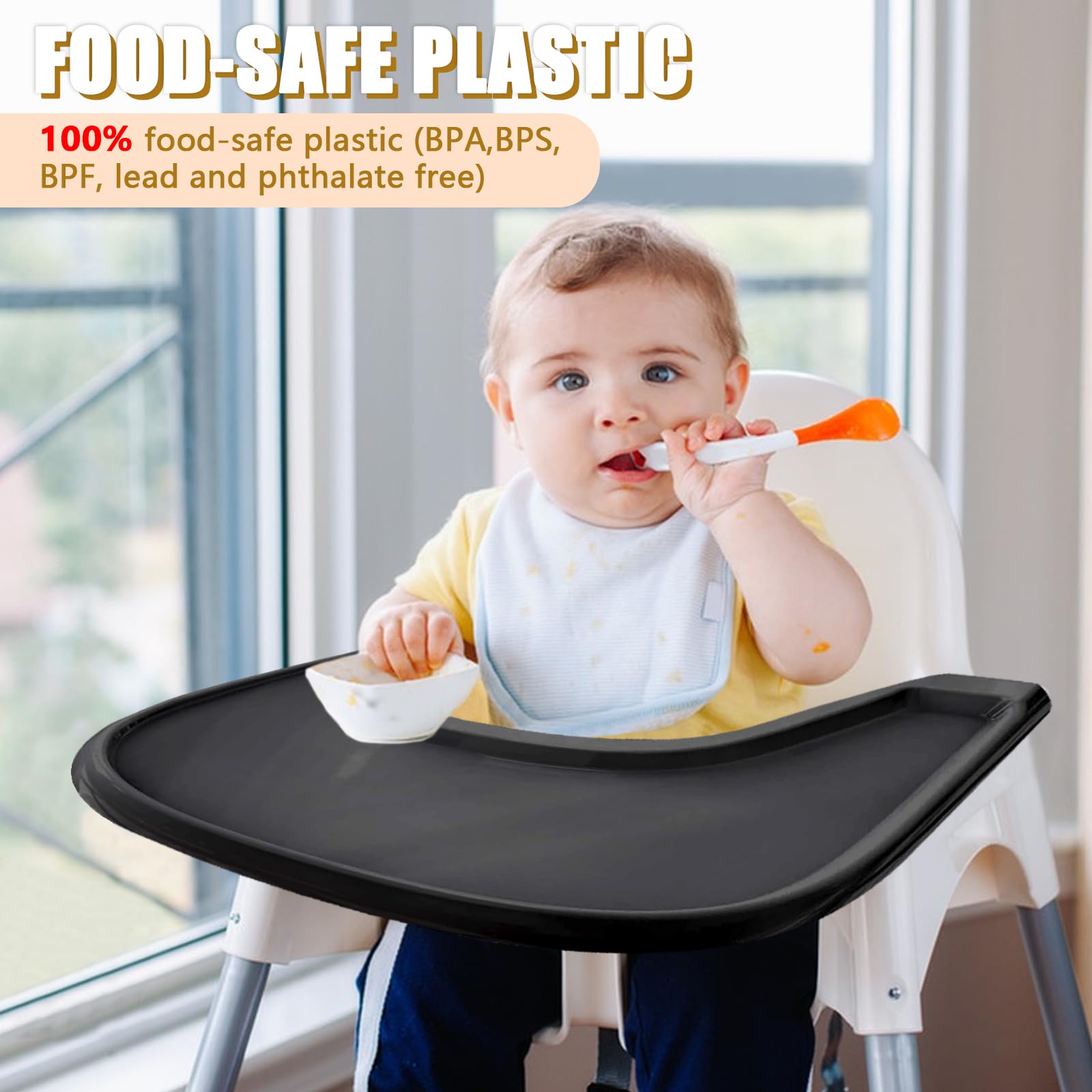High Chair Tray Compatible with Stokke Tripp Trapp Chair with Smooth Surface and Strong Suction - Made from Food Safe Plastic (BPA BPS BPF Lead and Phthalate Free) - Black