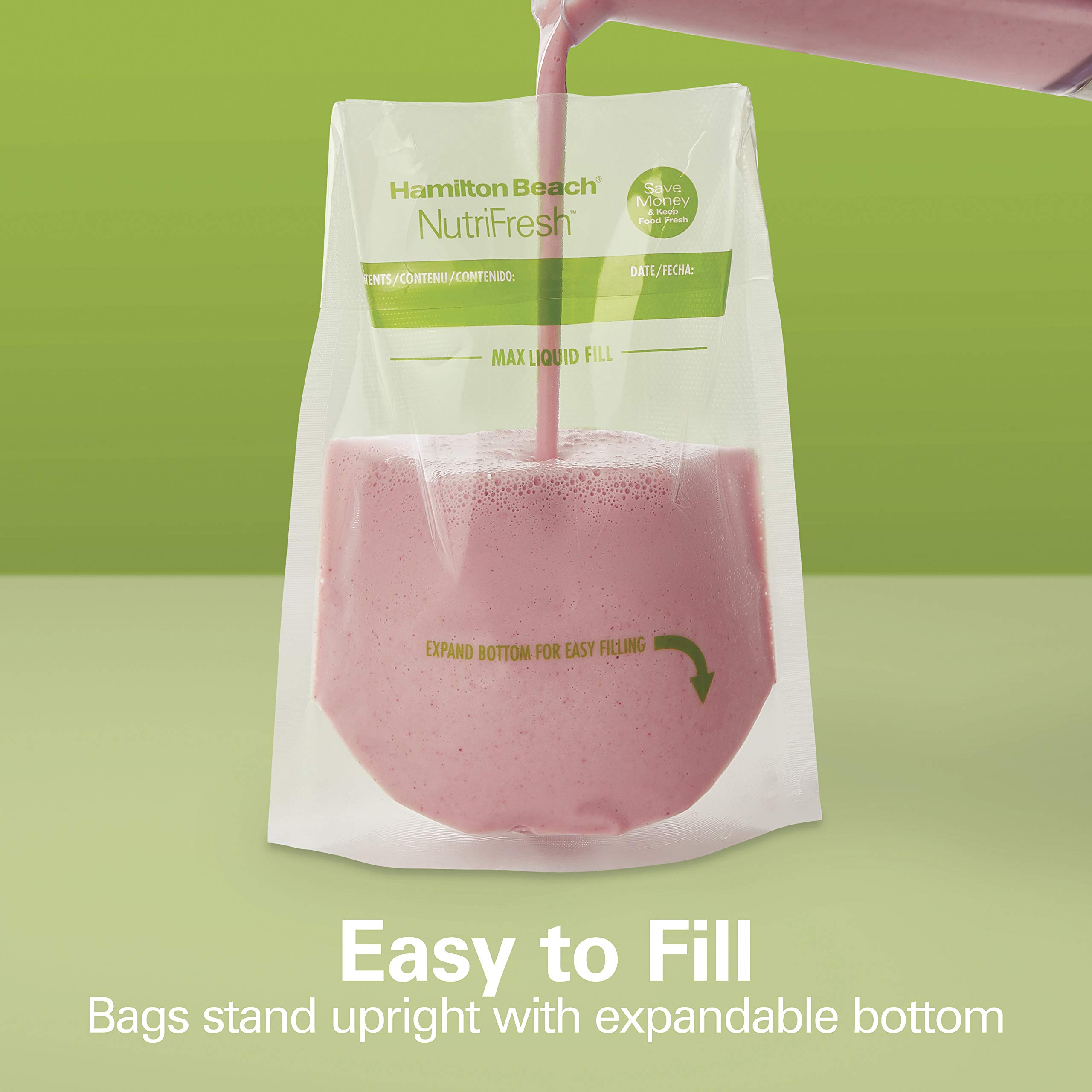 Hamilton Beach Easy-Fill 32 Count One Quart Vacuum Sealer Storage Bags for Food, BPA Free, 12β x 8β, Meal Prep and Sous Vide