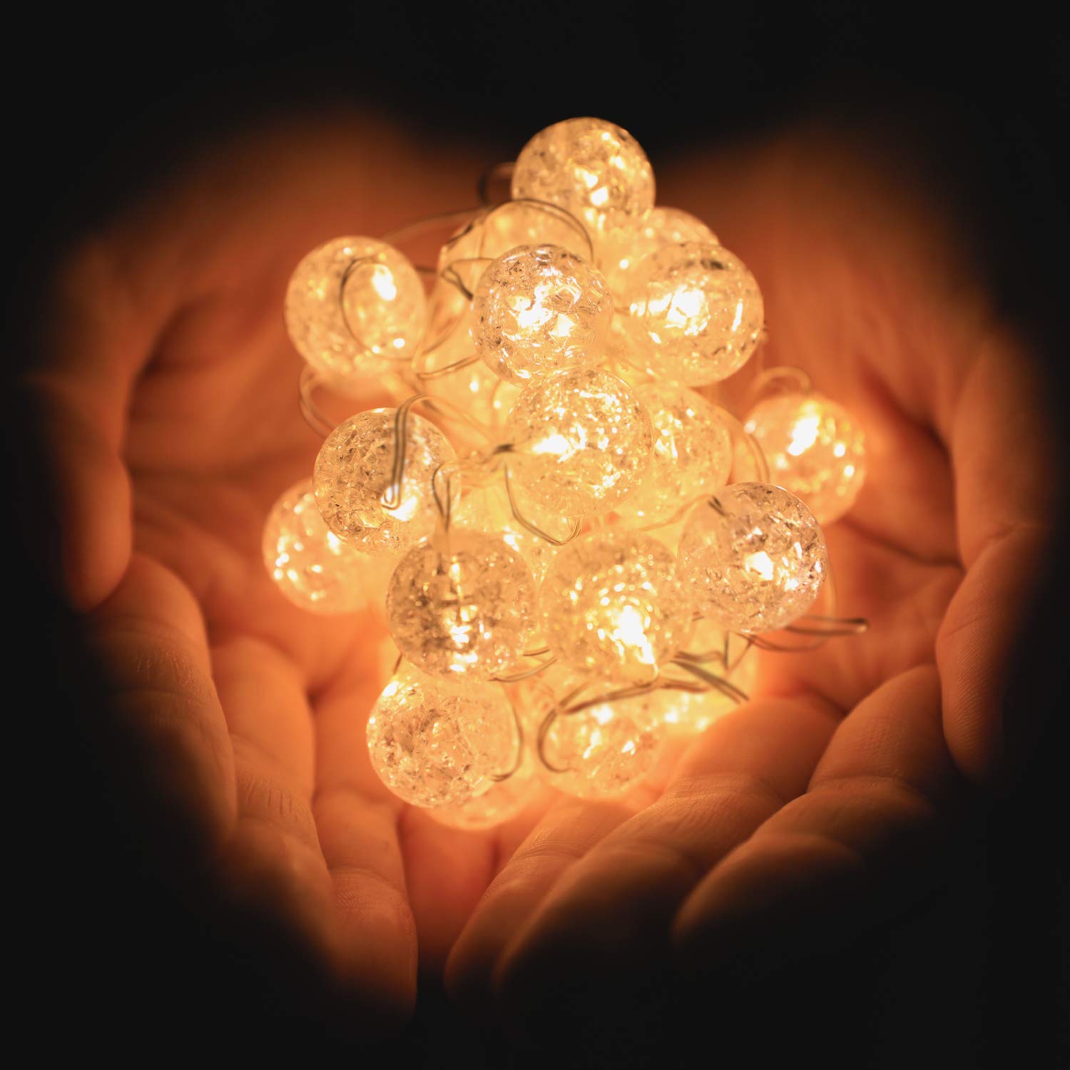 HuTools Globe String Lights for Bedroom, Decorative Christmas Lights, Crystal Crackle Ball Lights 10Ft 30 LED Soft White Battery Operated Fairy Lights Perfect for Valentine's Day Decor