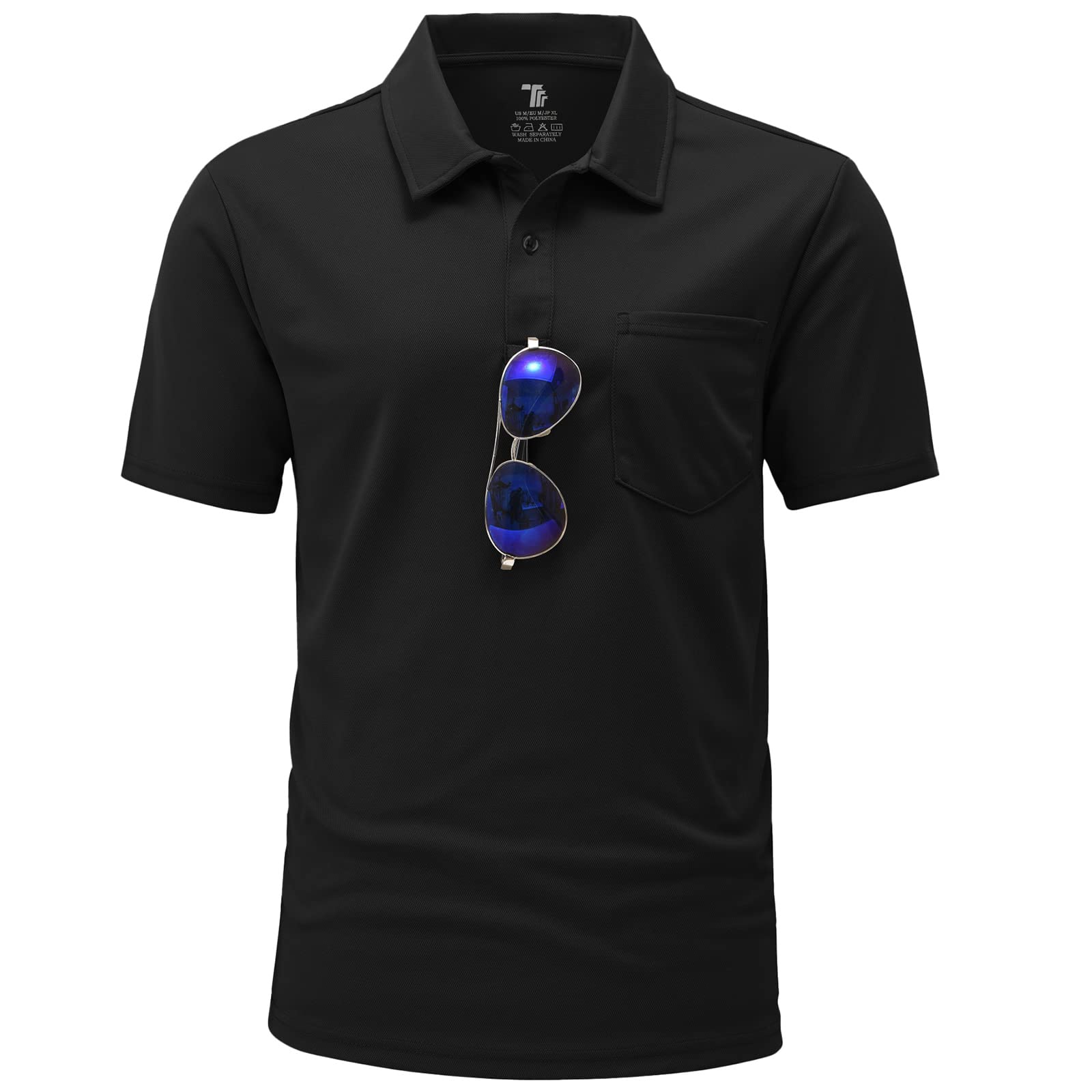JHMORP Men's Golf Polo Shirts Collared Shirts Short Sleeve Quick Dry Outdoor Shirts with Pocket Black,L