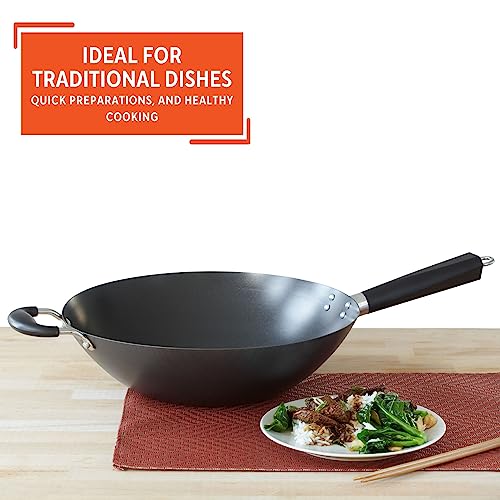 IMUSA USA 14" Traditional Nonstick Coated Wok with Triangle Helper Handle