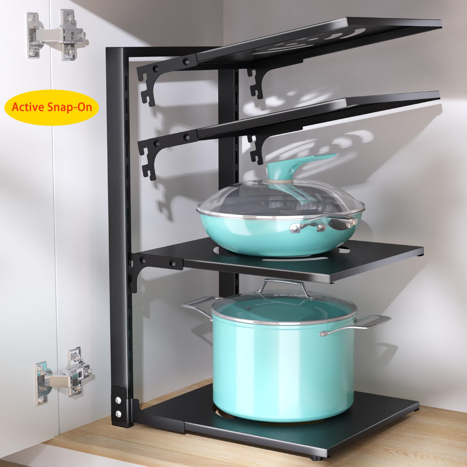 HAOWUJIN Adjustable 6-Tier Pots and Pans Organizer for Cabinet, Black, Iron