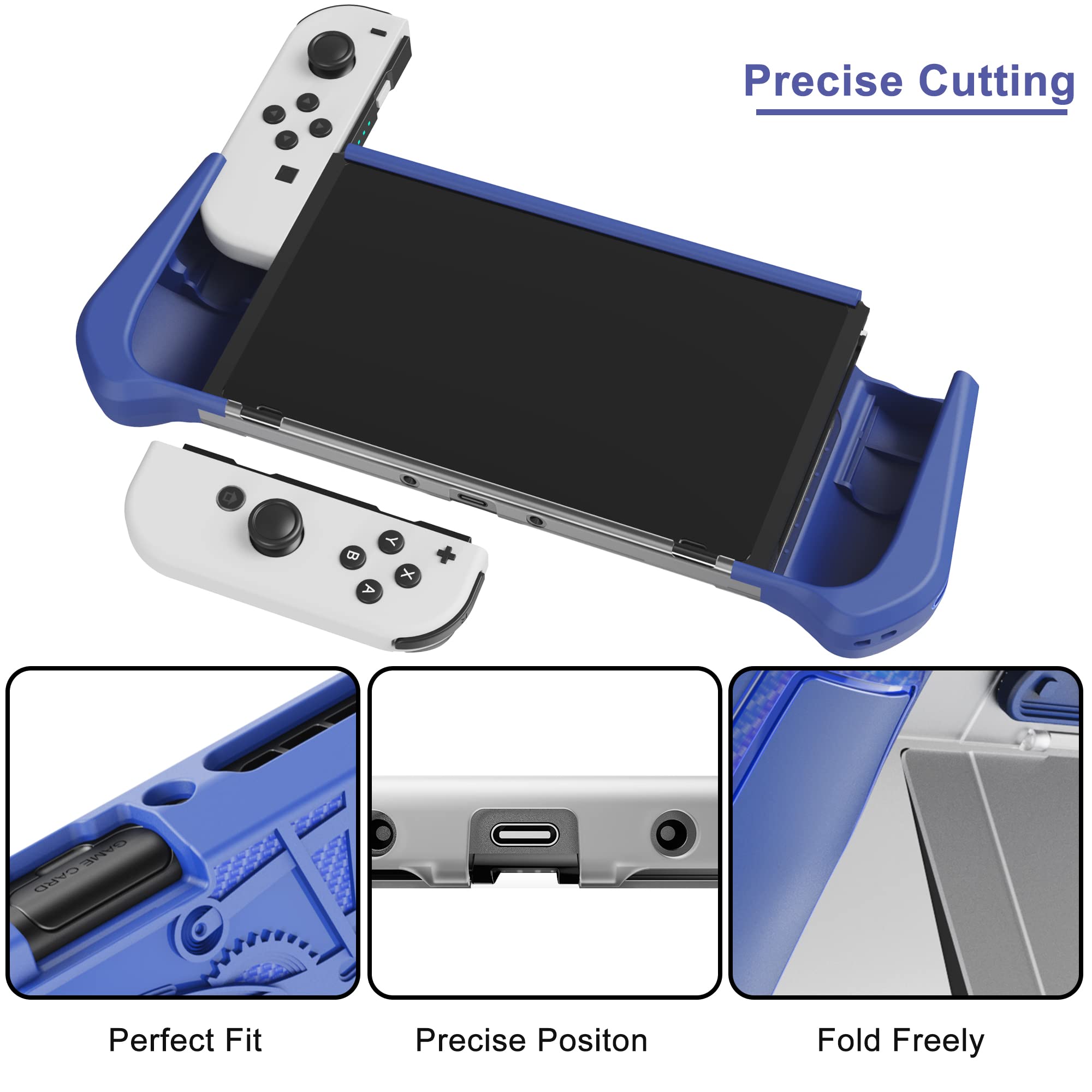 LEYUSMART Switch OLED Case (Ergonomic/Full Protection/Shock-Absorption/Anti-Scratch) Gift Glass Screen Protector & Thumb Caps, Nintendo Switch OLED Case Blue Nintendo Switch Cases