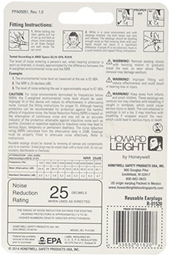 Howard Leight by Honeywell SmartFit Corded Reusable Shooting Earplugs, 2-Pairs (R-01520), Orange With Blue