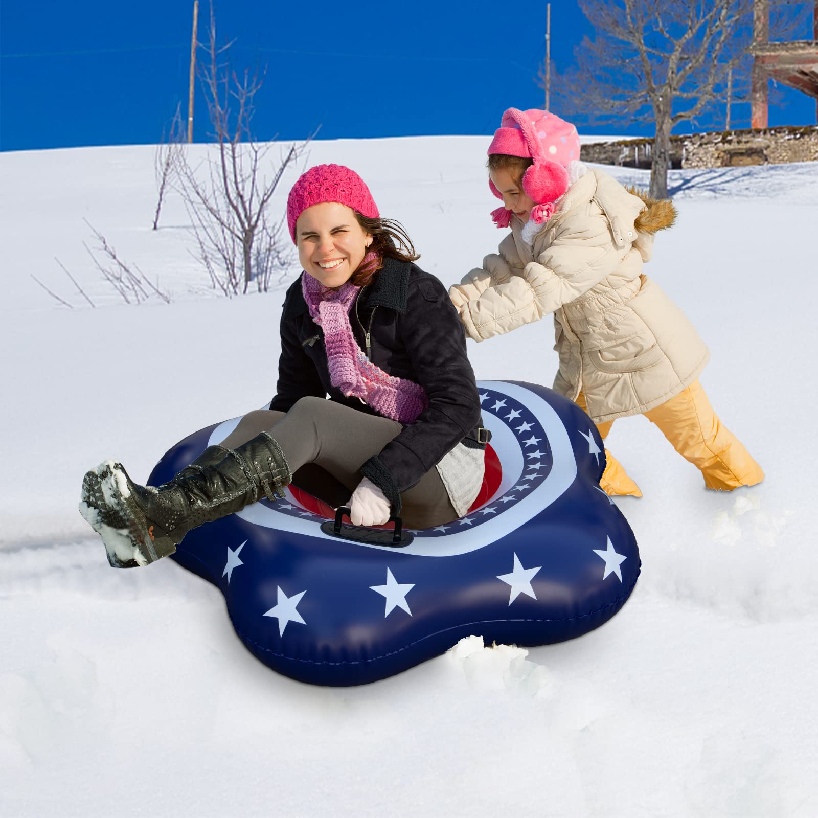 Josen Snow Tubes, Large Inflatable Snow Sleds Heavy Duty Sledding Snowboard with Sturdy Handles for Winter Outdoor Fun