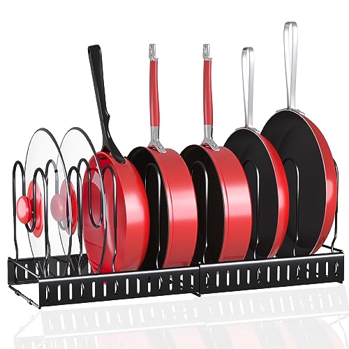 HAOWUJIN Pot And Pan Organizer For Cabinet, 10 Adjustable Pot Lid Organizer For Cabinet Expandable Cookware Baking Cookie For Kitchen Cutting Board Bakeware Organizer For Cabinet