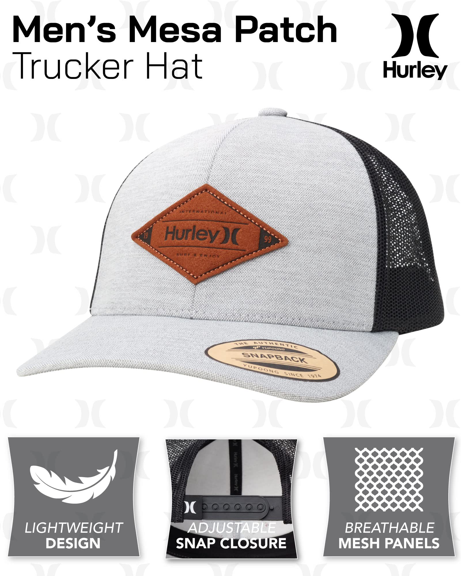 Hurley Men's Hat - Mesa Patch Snap Back Trucker Cap, Size One Size, Light Grey