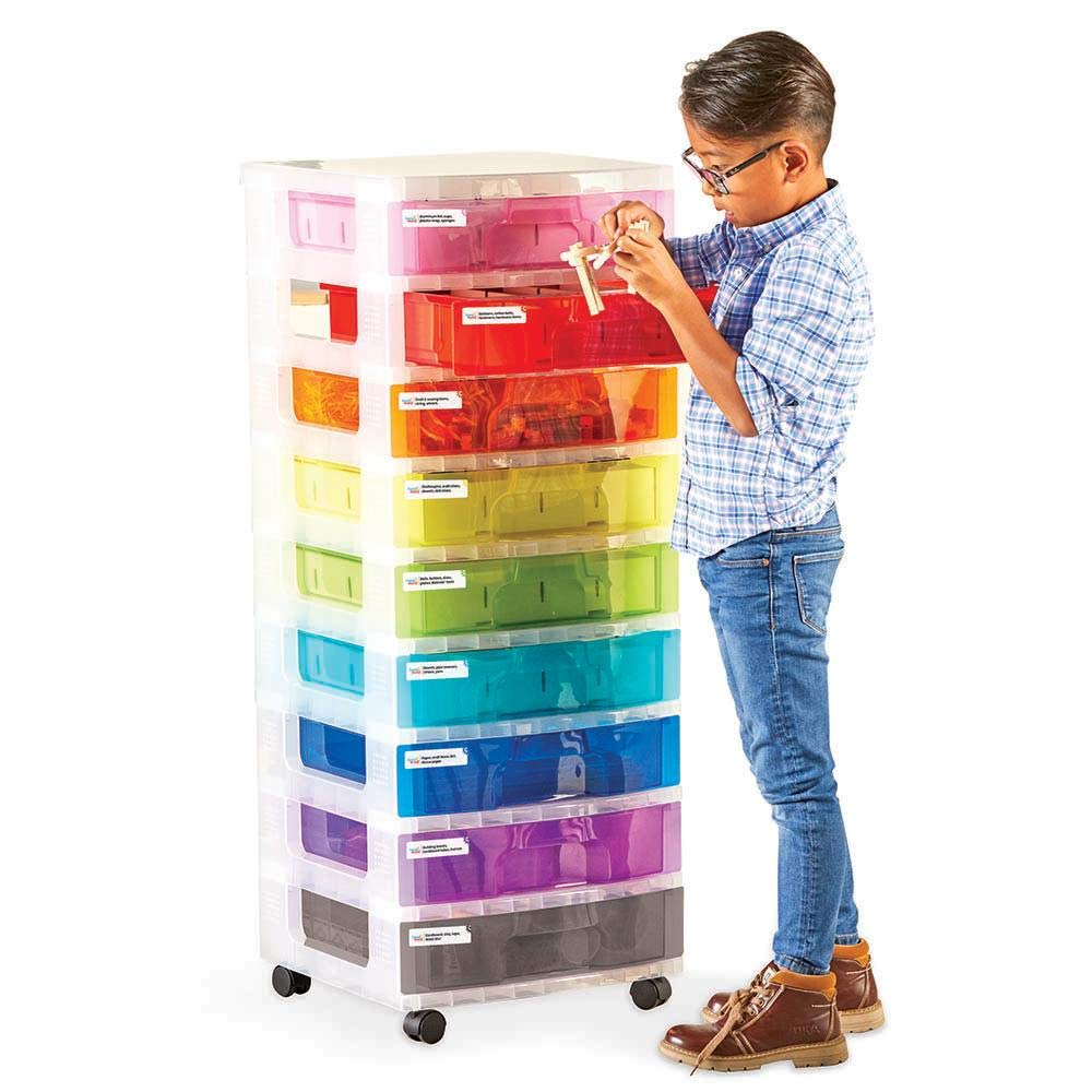 hand2mind Classroom Makerspace Cart for Grade 3-5, STEAM Activities, Classroom Cart, Makerspace Supplies, Elementary Classroom Materials, Craft Storage Drawers, Activity Cart, Kids Engineering