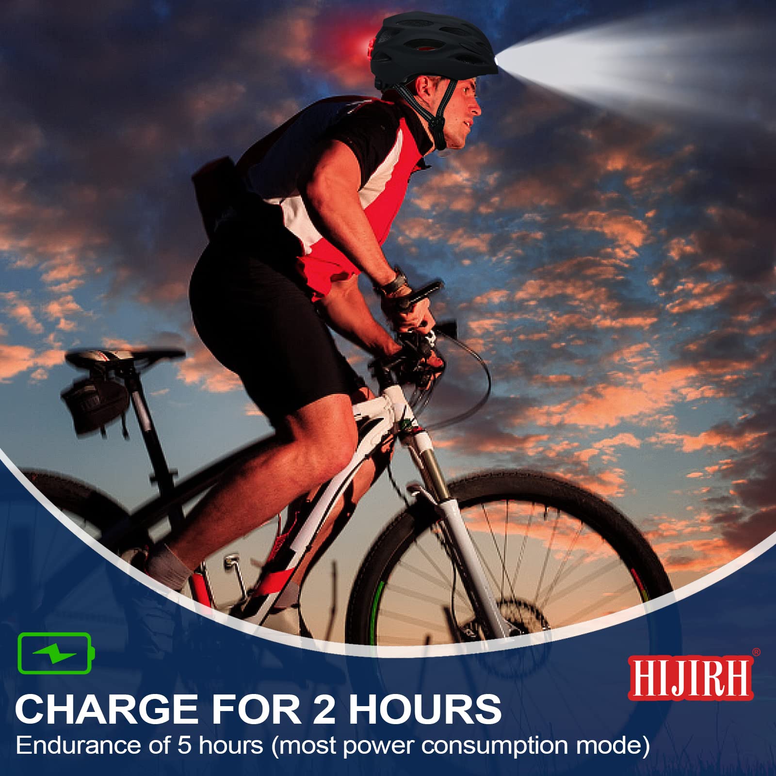 HIJIRH Pro Grade Bicycle Helmet,Mountain Bike Helmet,with Front USB Floodlight and Warning LED Light on Back,for Urban Commuter, Adjustable, Large & Medium Size, Fit for Adult Men/Women
