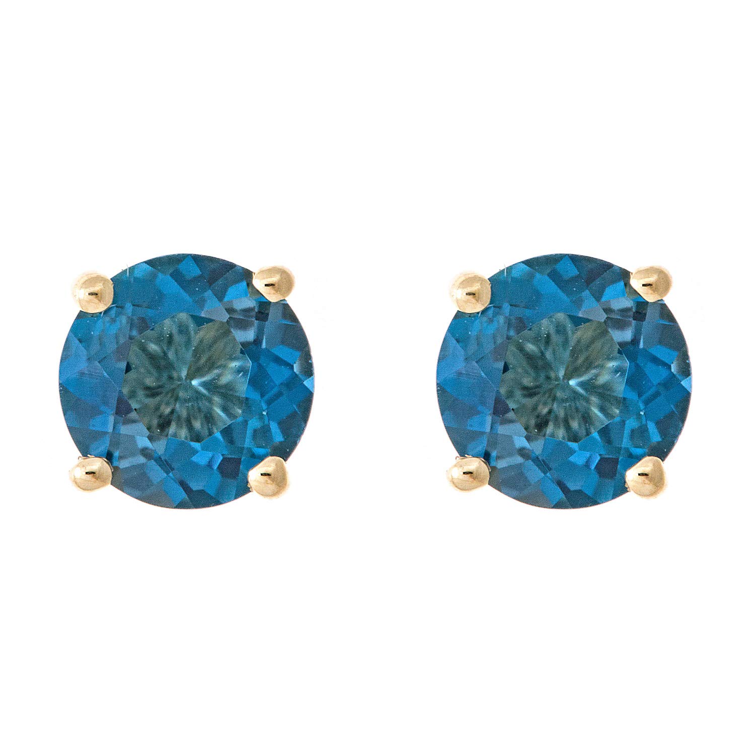 Gin & Grace 10K Yellow Gold Genuine London Blue Topaz Diamond (SI1) Stud Earring for Women