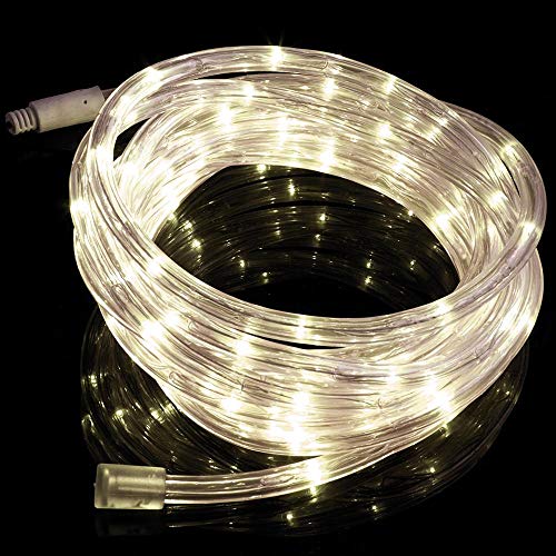Hampton Bay Solar Powered 16 ft. Clear Outdoor Integrated LED 5000K Warm White Landscape Rope Light with Remote Panel