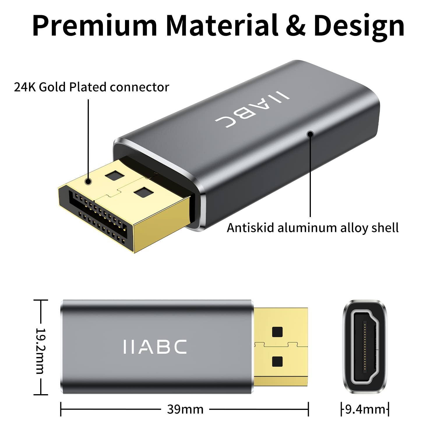 IIABC Displayport to HDMI Adapter (2Pack) 4K 24K Gold Plated Displayport DP to HDMI Female Converter,Uni-Directional Display Port to HDMI Converter Compatible for Lenovo, HP, Dell &More- Grey