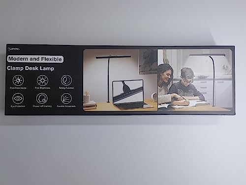 Hapfish LED Desk Lamp for Home Office with Charger - 12W Desk Light Bar, 25 Lighting Modes, Eye-Caring Modern Flexible Gooseneck Clamp Table Lamps for Office Study Monitor Workbench