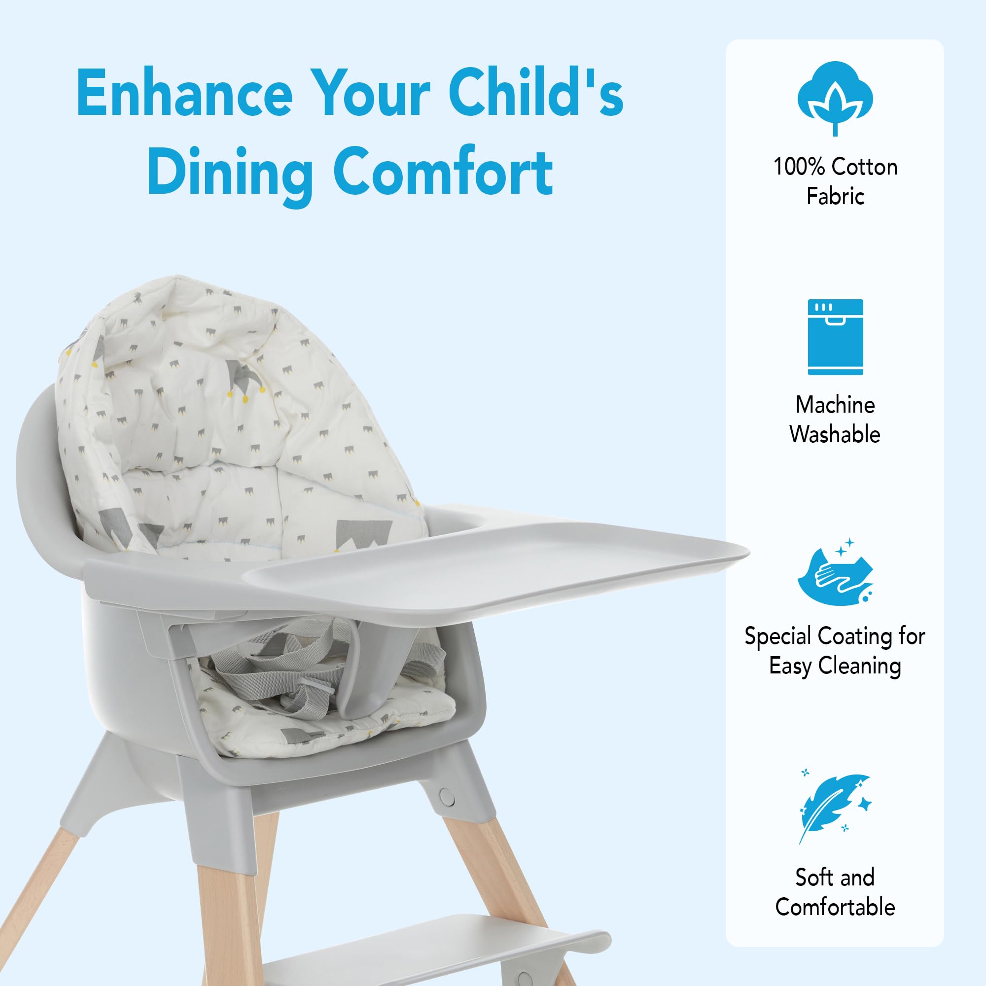 High Chair Seat Cushion Compatible with Stokke Clikk High Chair - Soft 100% Cotton Seat Pad for Stokke Clikk High Chair - Machine Washable
