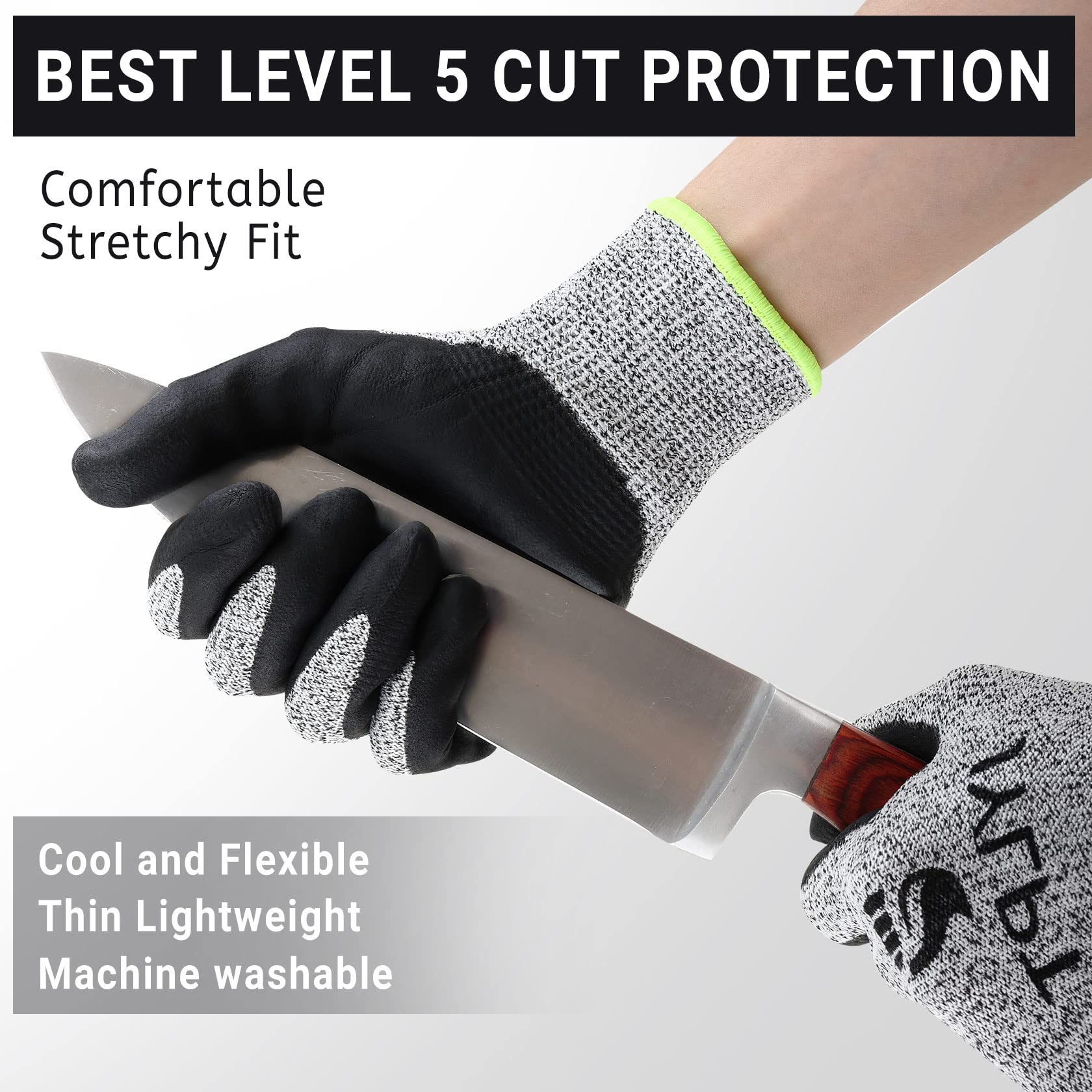 JYLPT Level 5 Protection Cut Resistant Gloves, 3D-Comfort Fit,Cutting Gloves with Strong Grip & Durable,Comfortable Cut Proof Gloves Safety Work Gloves Size L