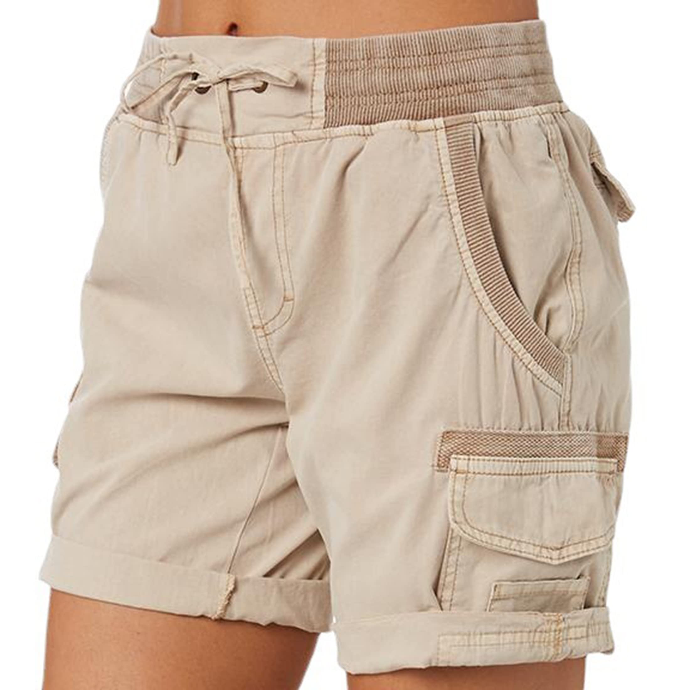 Hooever Women's Hiking Cargo Shorts with 6 Pockets Outdoor Summer High Waist Bermuda Shorts (Khaki-M)