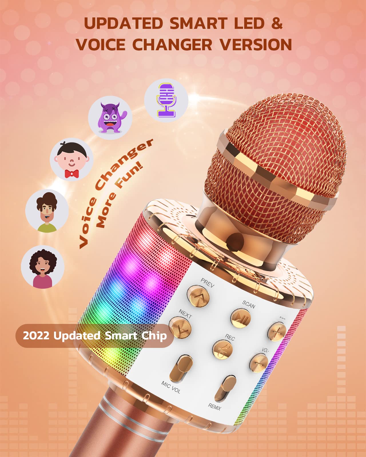 Karaoke Microphone for Kids, Wireless Bluetooth Portable Handheld Karaoke, Adults Speaker Machine Loud, for Home Party Outdoor KTV