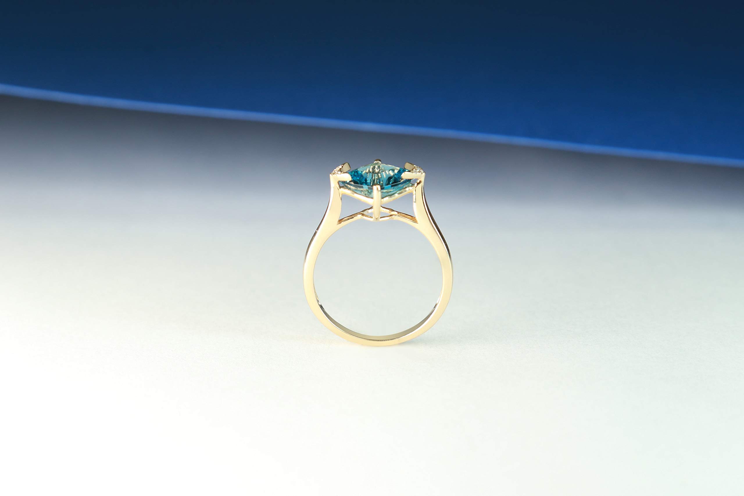 Gin & Grace 14K Yellow Gold Genuine London Blue Topaz Diamond (SI1) Propose Promise Ring (Size 7) for Women