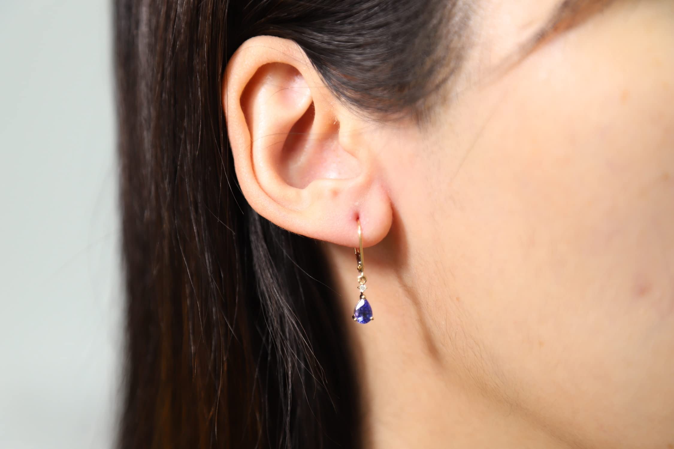 Gin & Grace 14K Yellow Gold Genuine Tanzanite LeverBack Earrings with Diamonds for women,Ethically, White Gold Gemstone Stone, Tanzanite