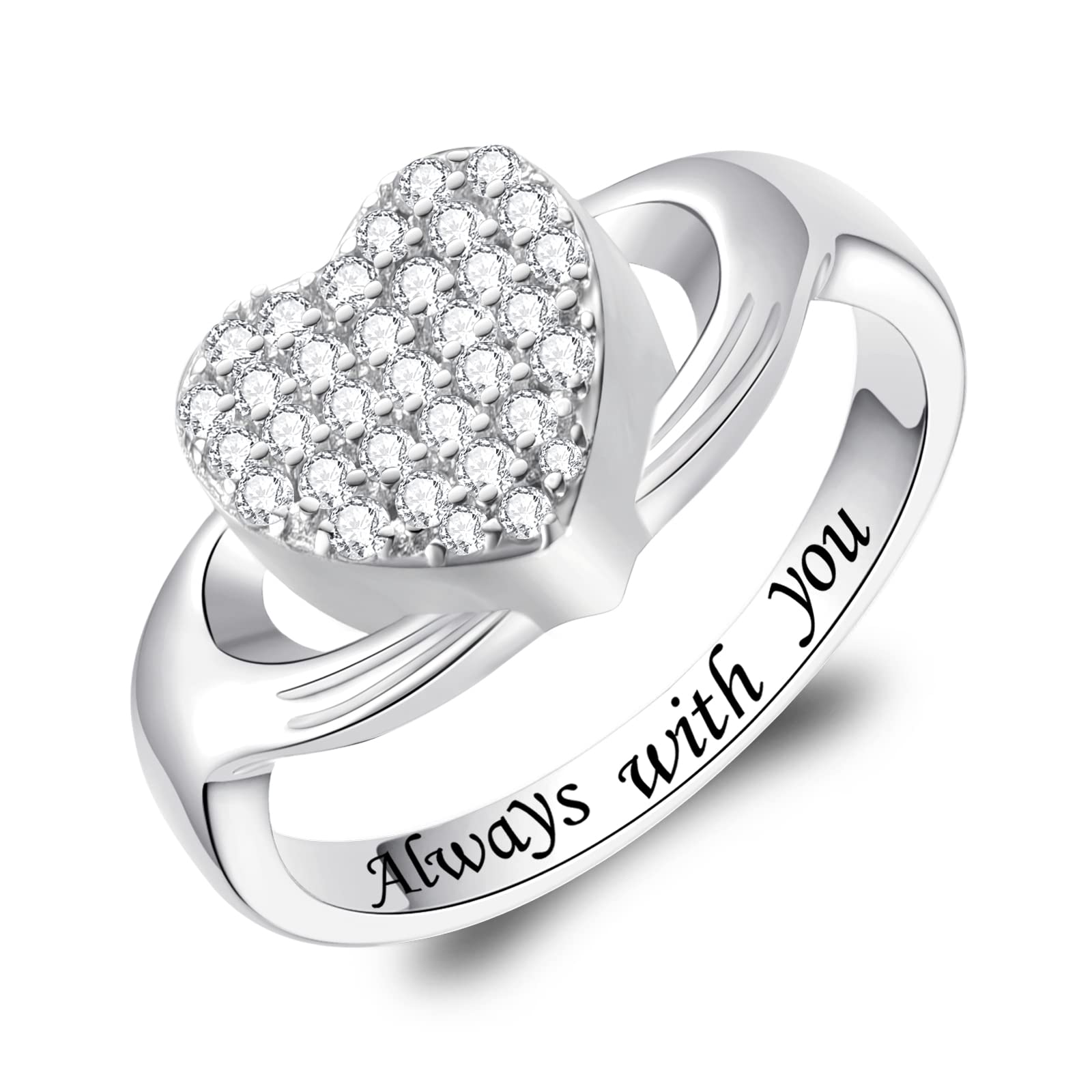 Heart Urn Ring for Ashes Keepsake Rings with Cubic Zirconia Sterling Silver Hug Ring for Ashes for Women(6)