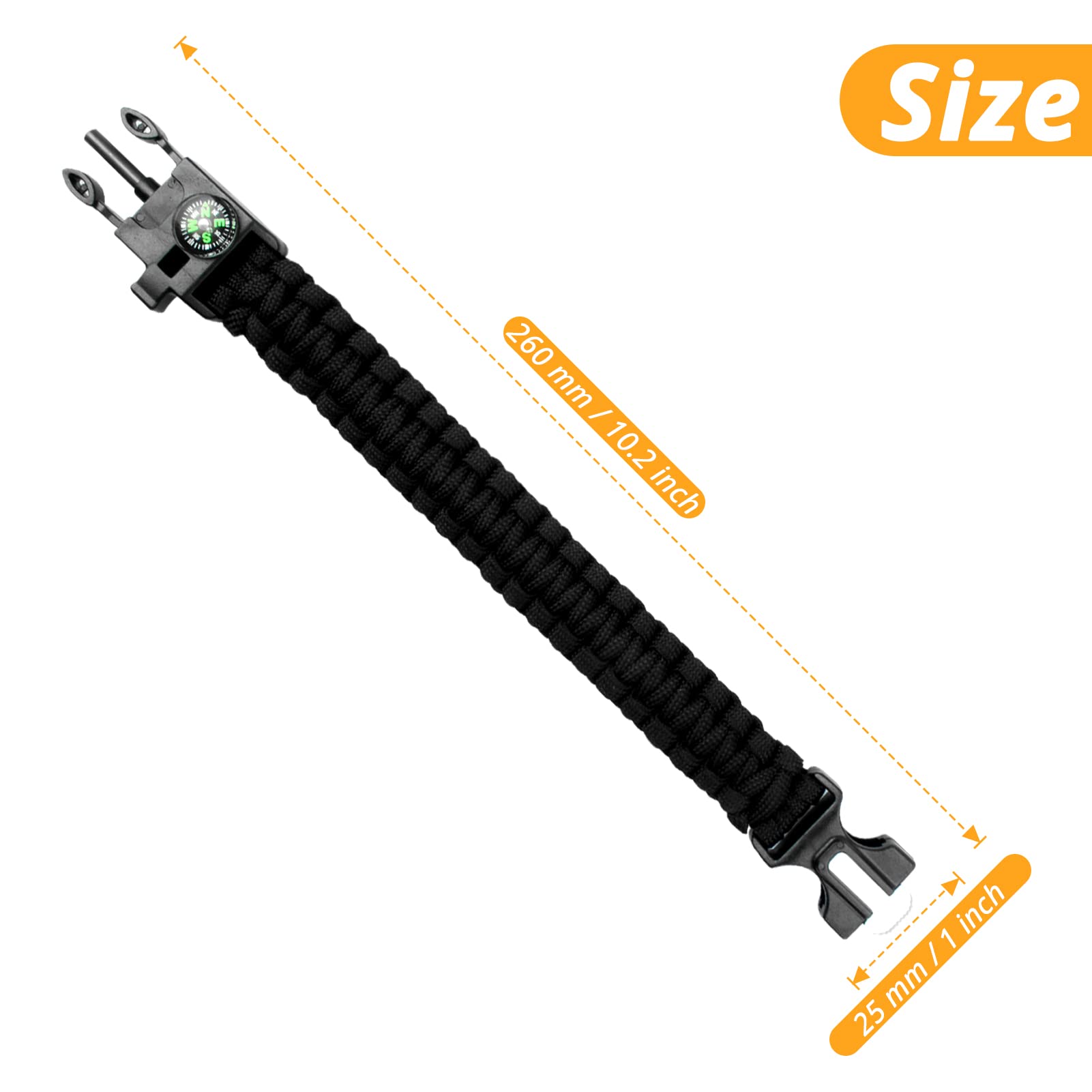 Jawflew Emergency Paracord Bracelets, Survival Bracelet with Embedded Compass Whistle Survival Fire Starter Scraper Accessories, Suit For Hiking, Camping, Fishing and Hunting (2PC, Black)