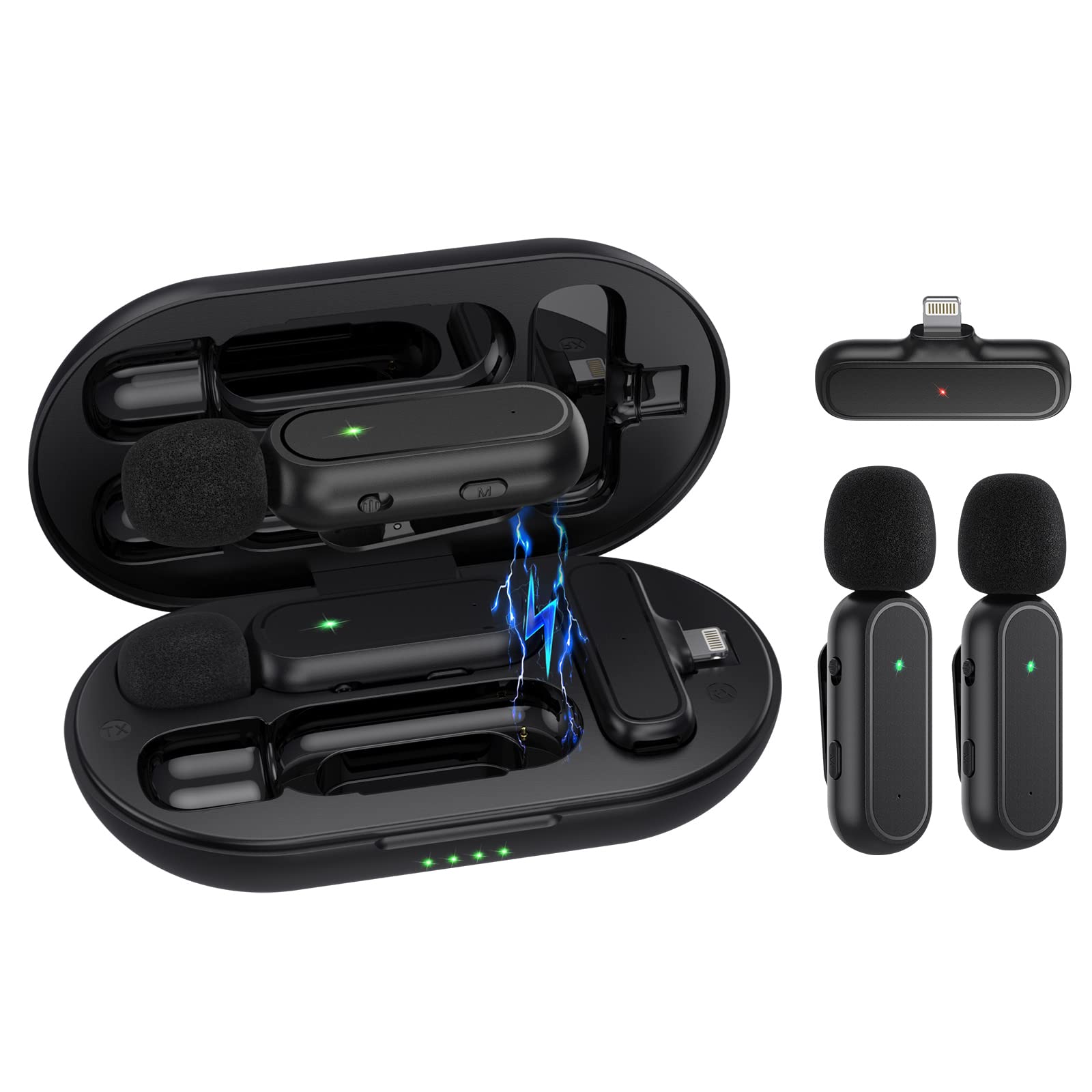 Hiievpu Wireless Microphone for iPhone & iPad, Professional and Portable Wireless Lavalier Lapel Microphone with Charging Case, Low Latency and Long Battery Life, Suitable for Vlog, TikTok (Two Mic)