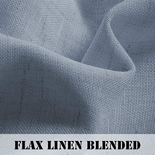 H.VERSAILTEX Natural Linen Kitchen Curtains 24 Inch Length Textured Flax Curtain Tiers for Bathroom/Kitchen Windows Rod Pocket Small Curtains for Kitchen (2 Panels, Stone Blue)