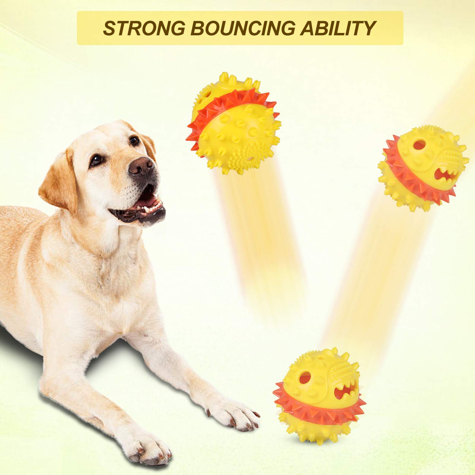 HALOVIE Dog Ball for Small/Medium/Large Dogs, Indestructible Dog Chew Toy Interactive Squeaky Ball (Yellow)