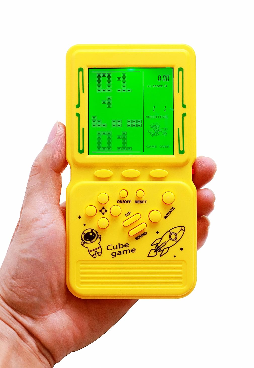 HLF Retro Brick Game Console Large Screen with Green Backlight Built-in 23 Multi-Mode Block Games Classic Nostalgia Speed and Difficulty Adjustable Powered by 2 AA Batteries (Yellow)