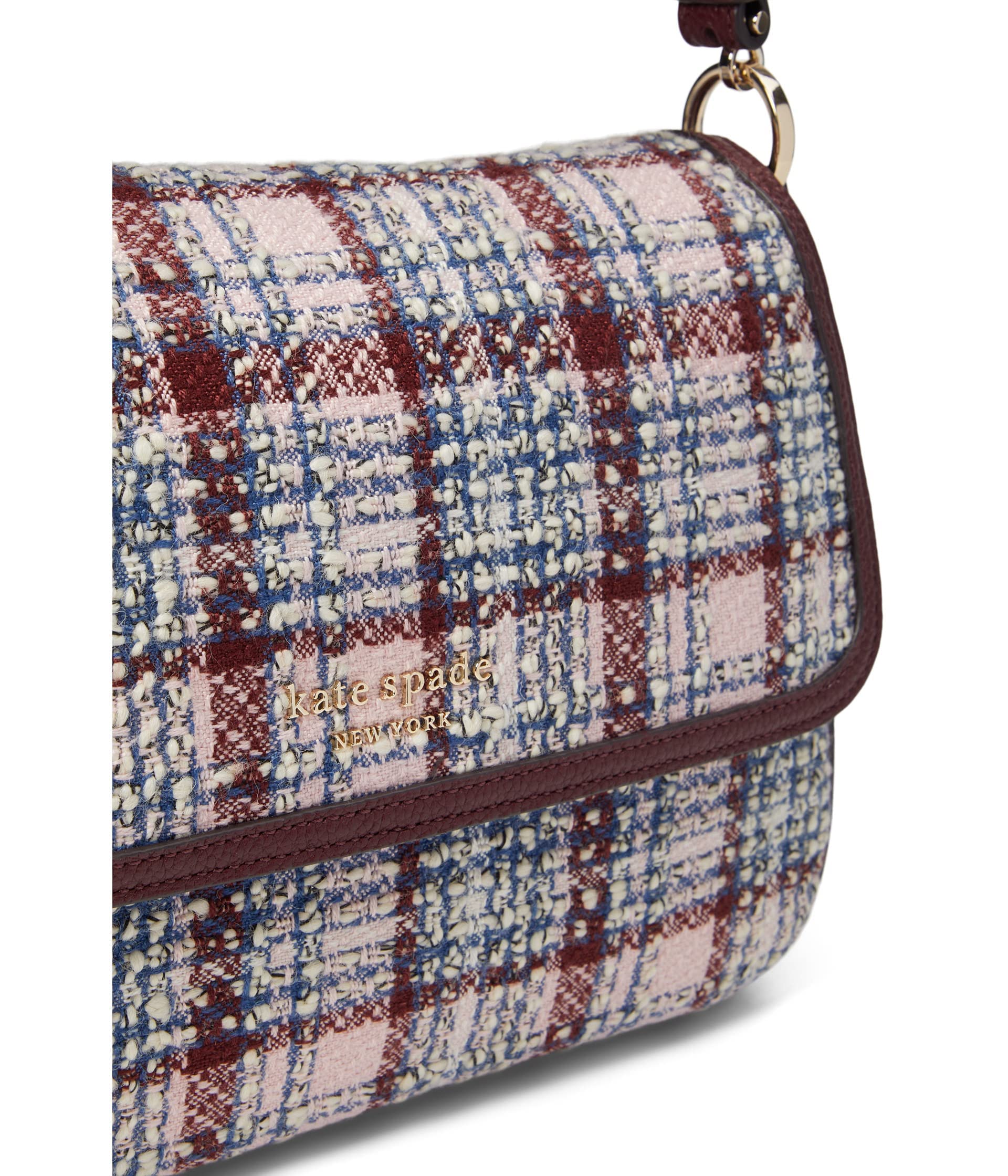 Kate Spade New York Hudson Tweed Fabric Medium Convertible Flap Shoulder Bag Dark Merlot Multi One Size